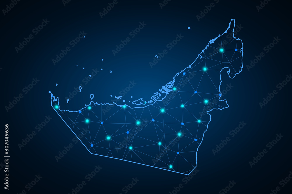 Map of United Arab Emirates. Wire frame 3D mesh polygonal network line ...