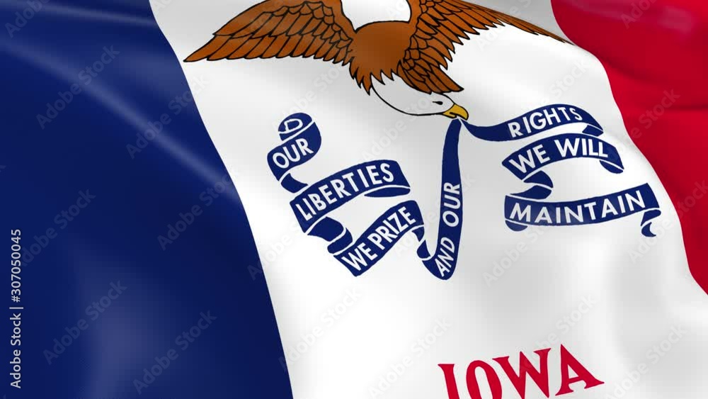 Photo realistic slow motion 4KHD flag of the US State of Iowa waving in ...