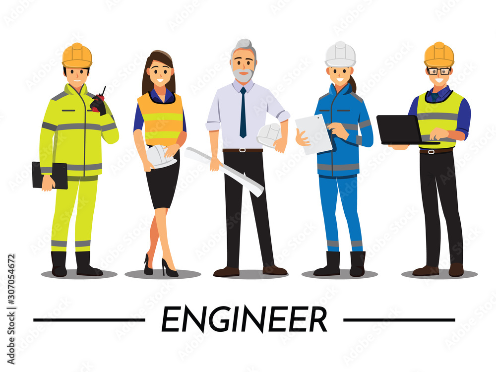 Technician and builders and engineers and mechanics People teamwork ...