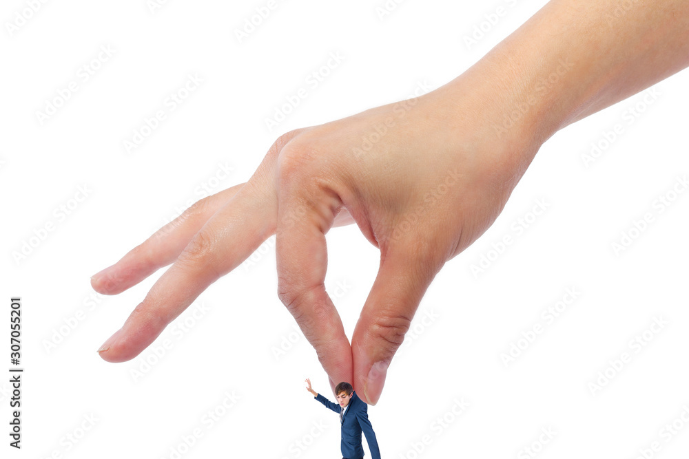 Gigantic woman holding a tiny little businessman as a metaphor for loss ...