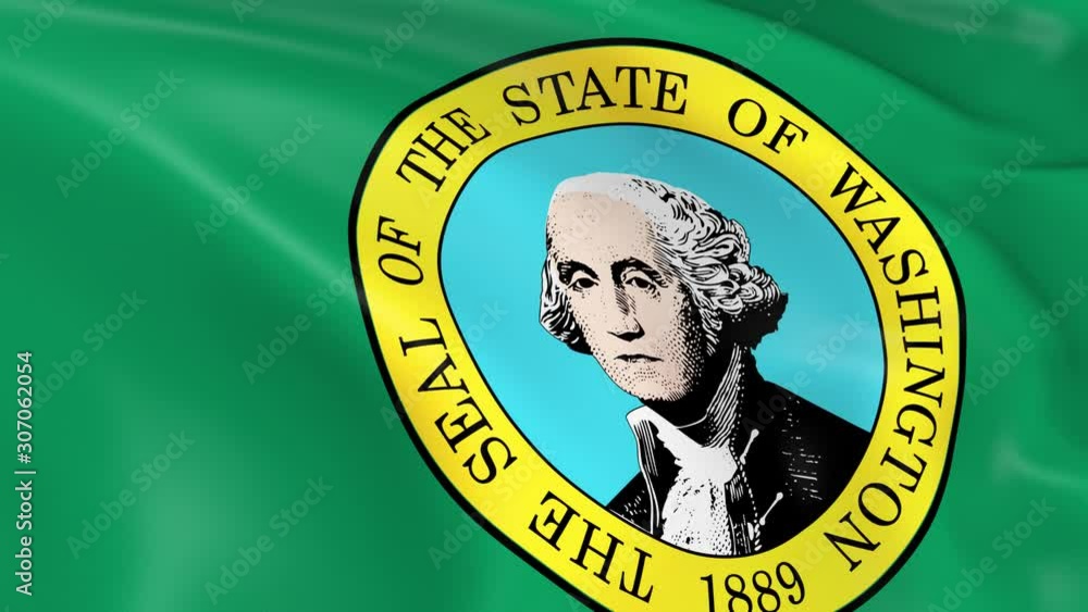 Photo realistic slow motion 4KHD flag of the US State of Washington ...