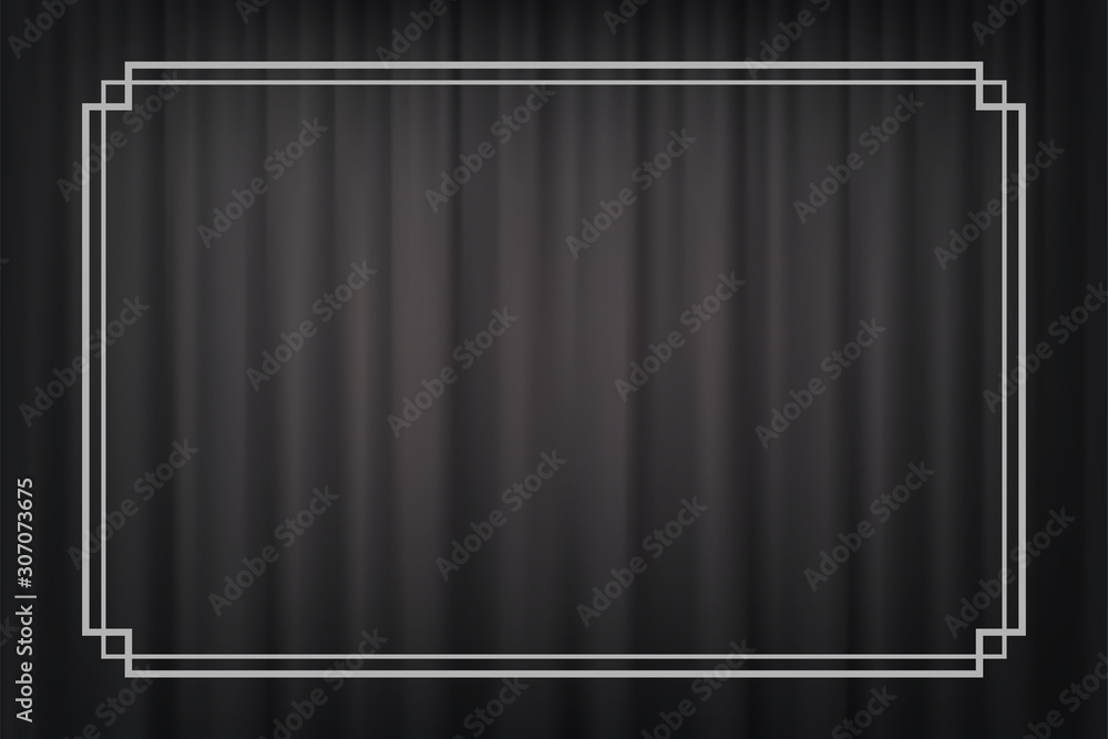 Vintage border in silent film style isolated on dark grey curtain ...