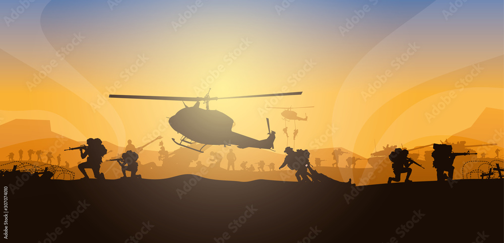Military vector illustration, Army background, soldiers silhouettes ...