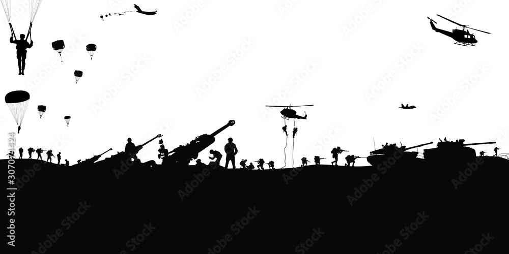 Military vector illustration, Army background, soldiers silhouettes ...