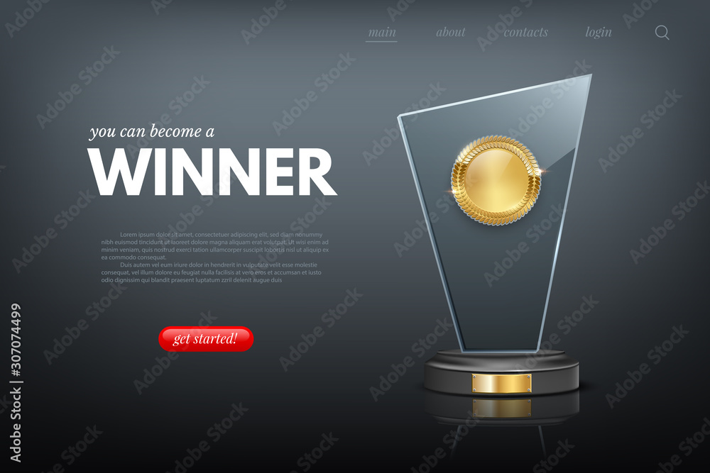 Landing page with winner award realistic design Stock Vector | Adobe Stock