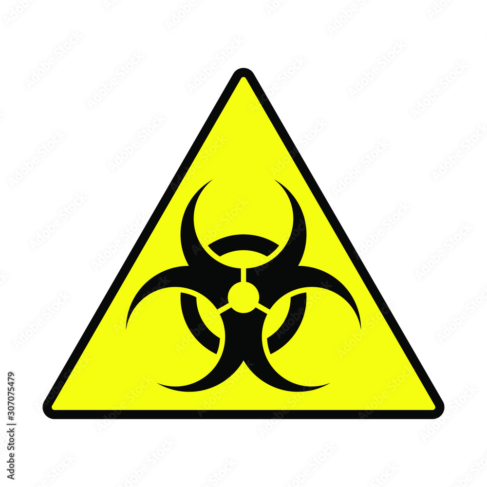 Biohazard yellow warning triangle icon. Medical waste caution symbol ...
