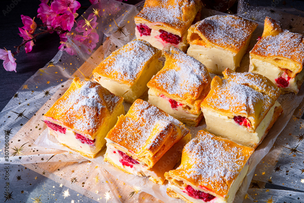 Karpatka - a delicious Polish pudding cake Stock Photo | Adobe Stock