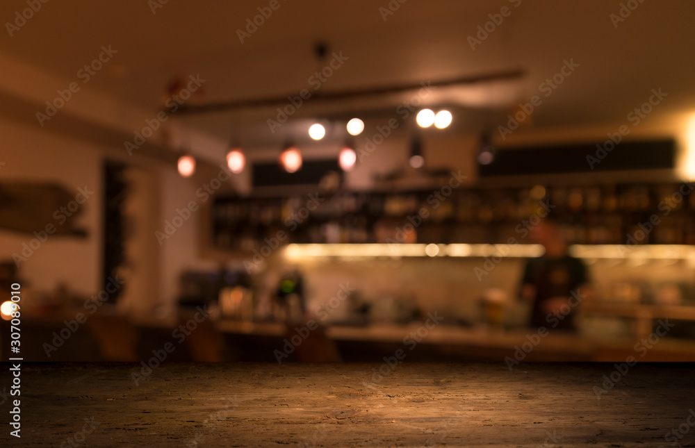 blur bokeh reflection light on table in pub or bar club and restaurant ...