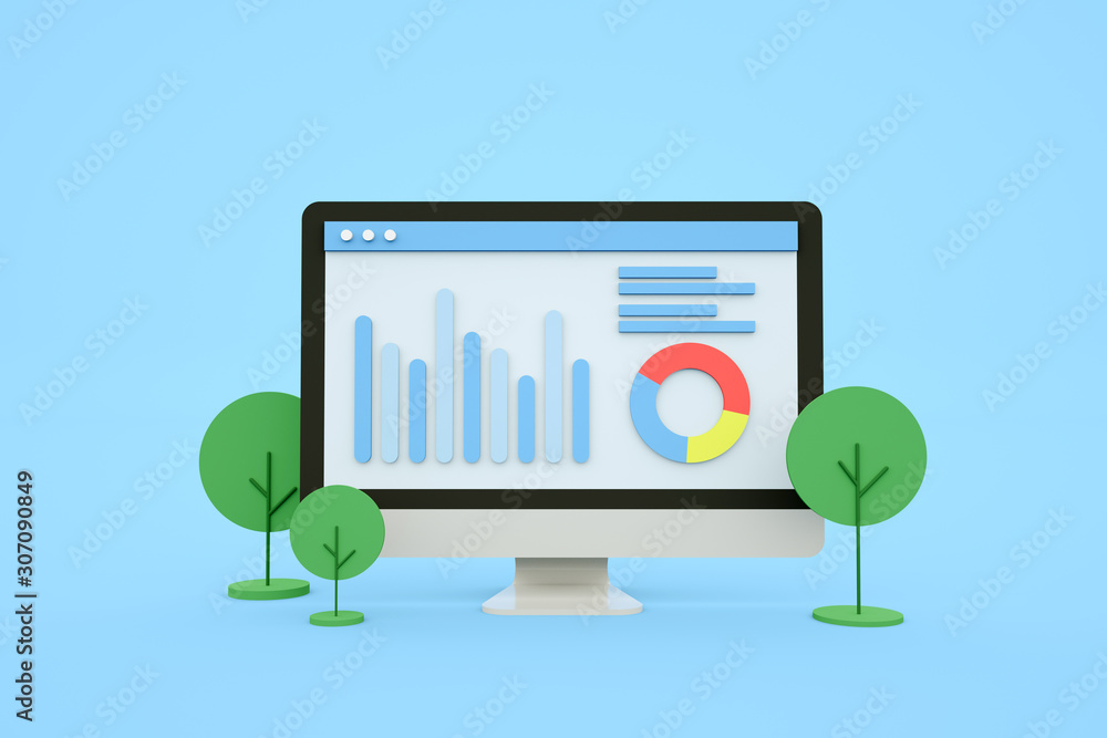Computer Data analysis, Graph on computer screen, Digital analysis ...
