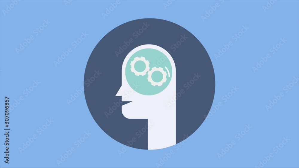 Human head at work, idea, thinking process, brain function 2d animation ...