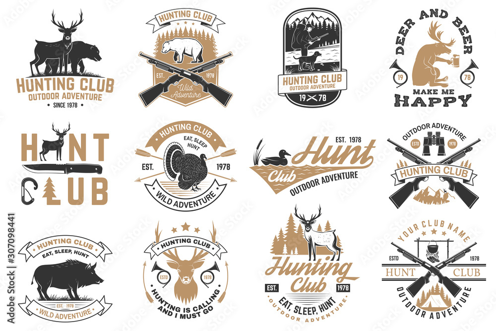 Set of Hunting club badge. Vector Concept for shirt, print, stamp ...