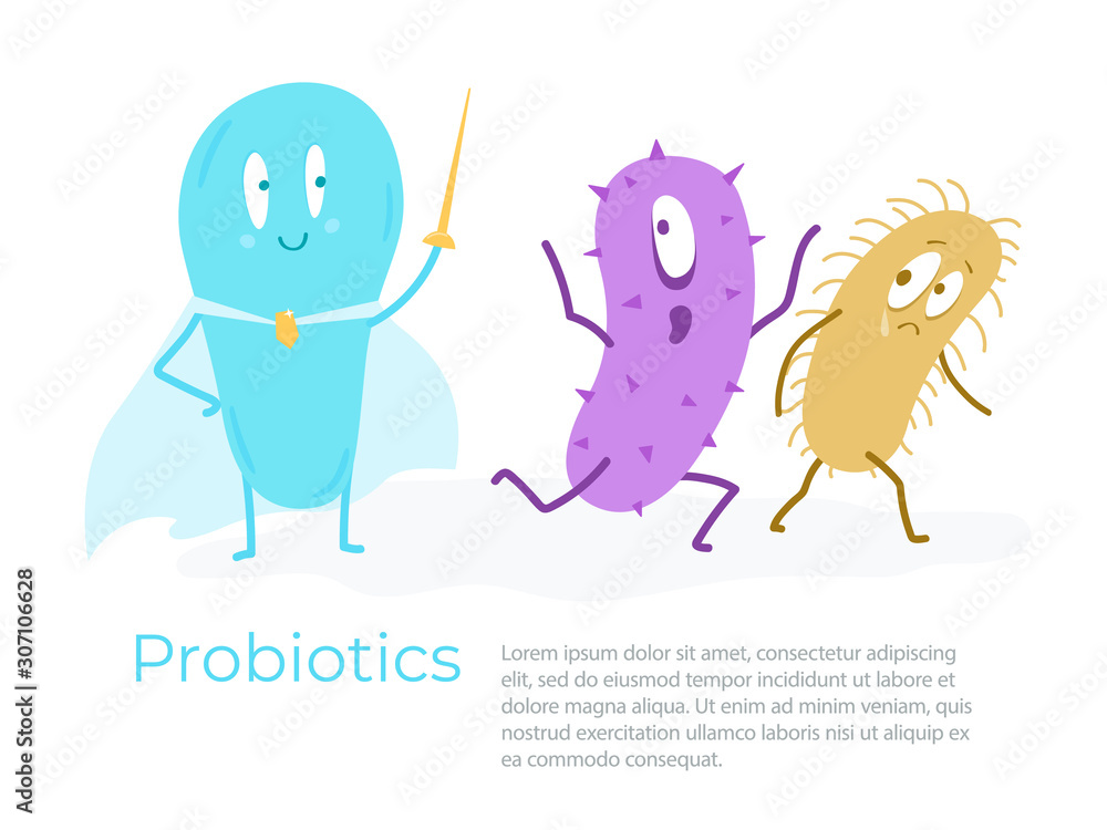Good probiotics defeat pathogenic bacteria. Vector illustration. Stock ...