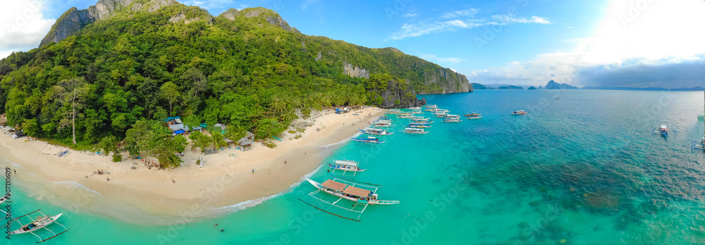 Aerial view of 7 Commando Beach on paradise island, tropical travel ...