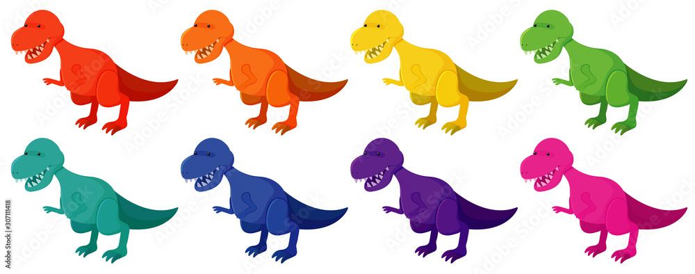 Set of tyrannosaurus rex in eight colors Stock Vector | Adobe Stock