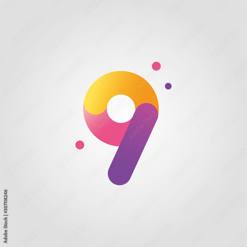 Vector number nine logo design template with gradient color Stock ...
