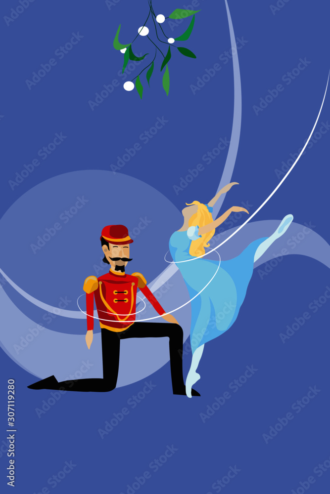 Ballet Nutcracker. Ballet dancer dances with the nutcracker under the ...