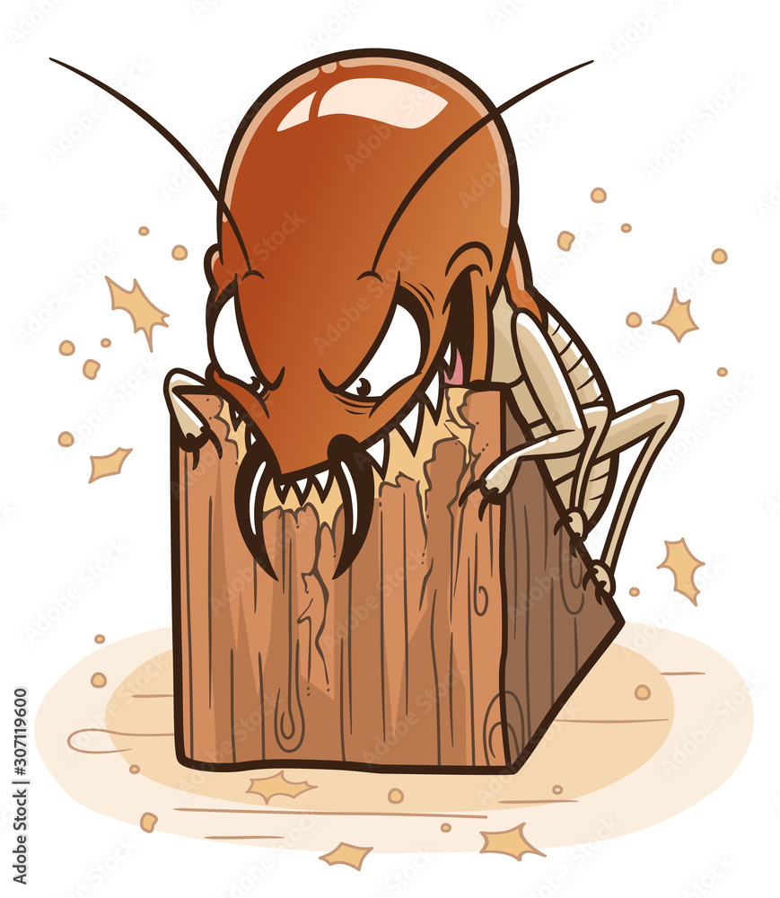 Cartoon termite eating wood Stock Vector | Adobe Stock