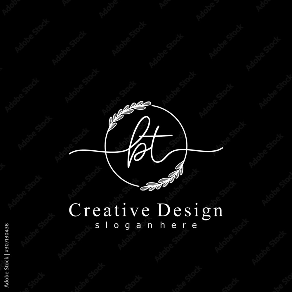 Initial letter BT handwriting with floral frame template Stock Vector ...