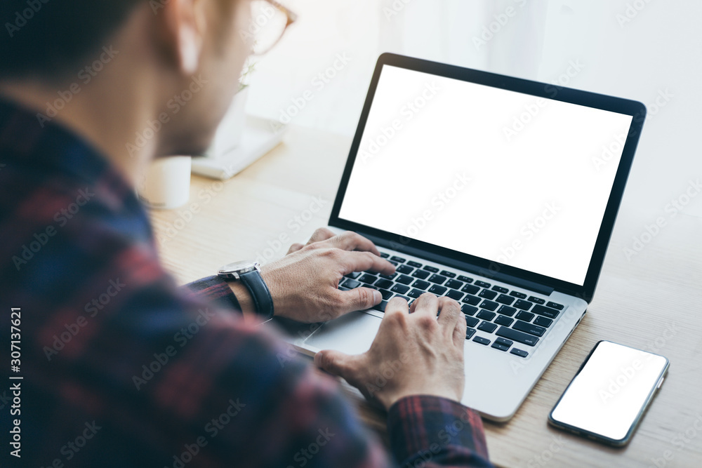 mockup image blank screen computer,cell phone with white background for ...