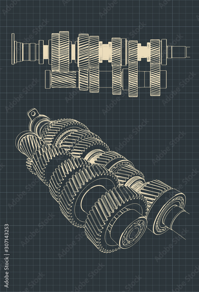 Mechanical gearbox drawings Stock Vector | Adobe Stock