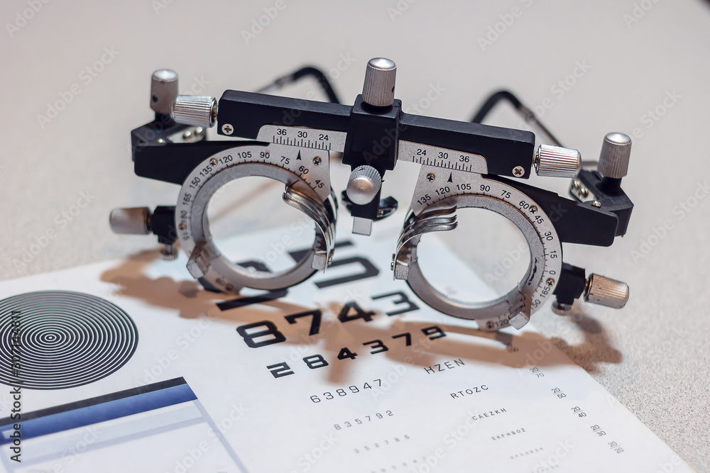 Eyesight check. Eye check equipment. Poor eyesight. Medical equipment ...