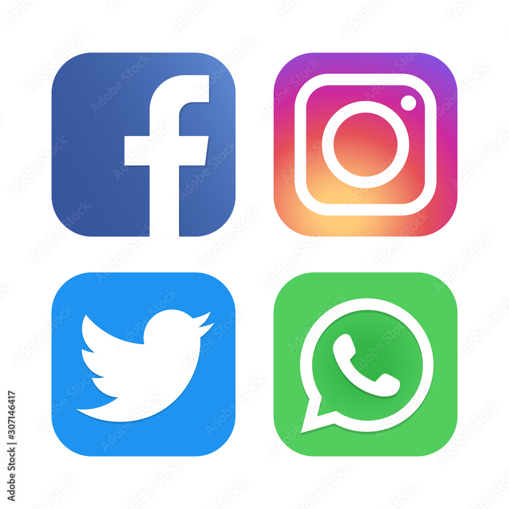 Facebook, Instagram, Twitter, WhatsApp - collection of popular social ...
