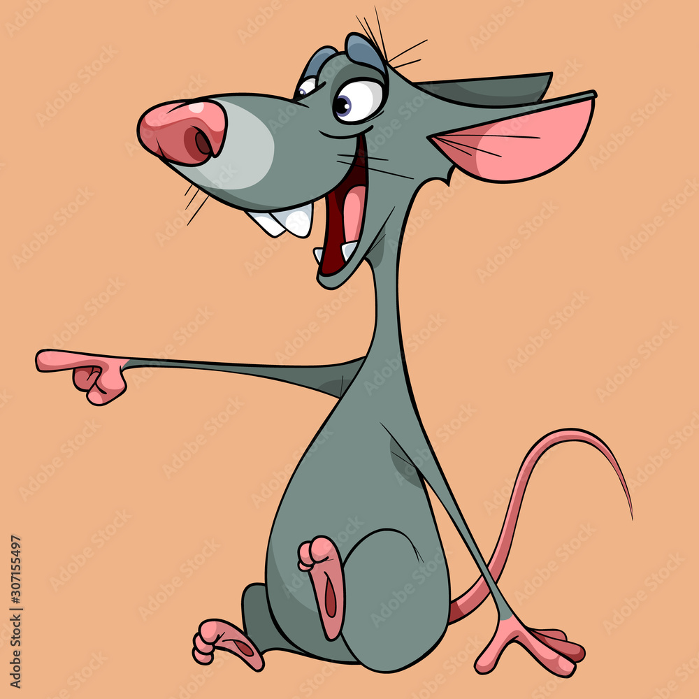 cartoon funny rat laughing shows finger to side Stock Vector | Adobe Stock