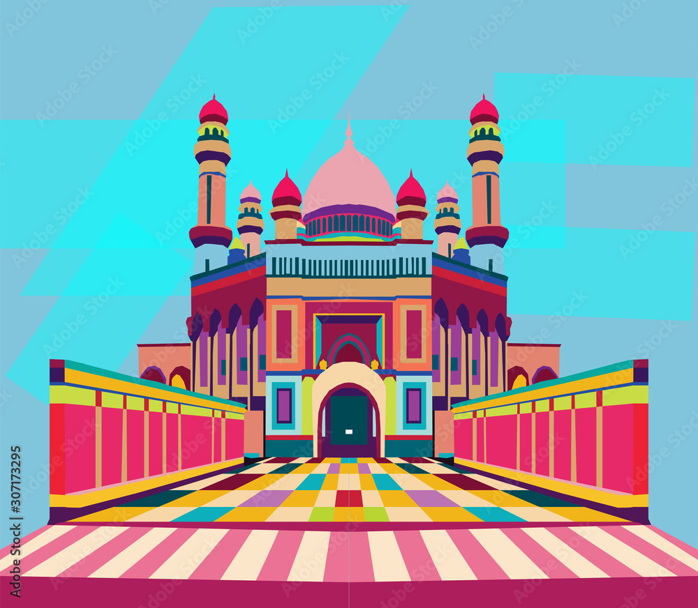 Vector illustration of mosque, pop art, WPAP, mosque dome, acrylic ...