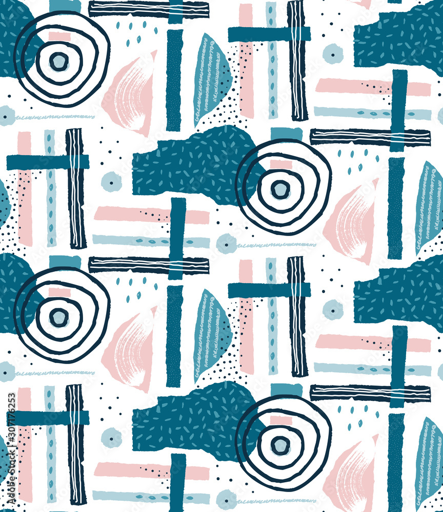 Vector seamless pattern. Torn paper decorated paint and ink spots ...
