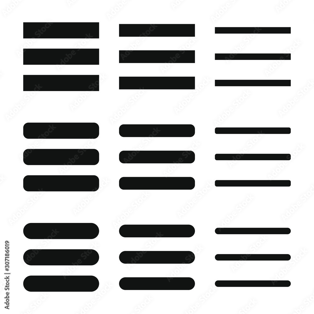 Web site Menu, line, list icon shape button set. Basic app ui page ...