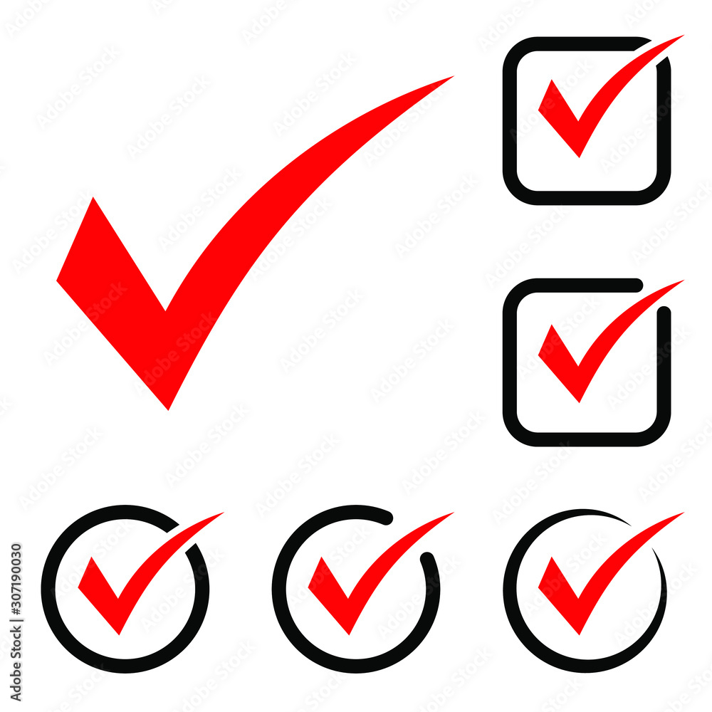 Red tick icon vector symbol, checkmark isolated on white background ...