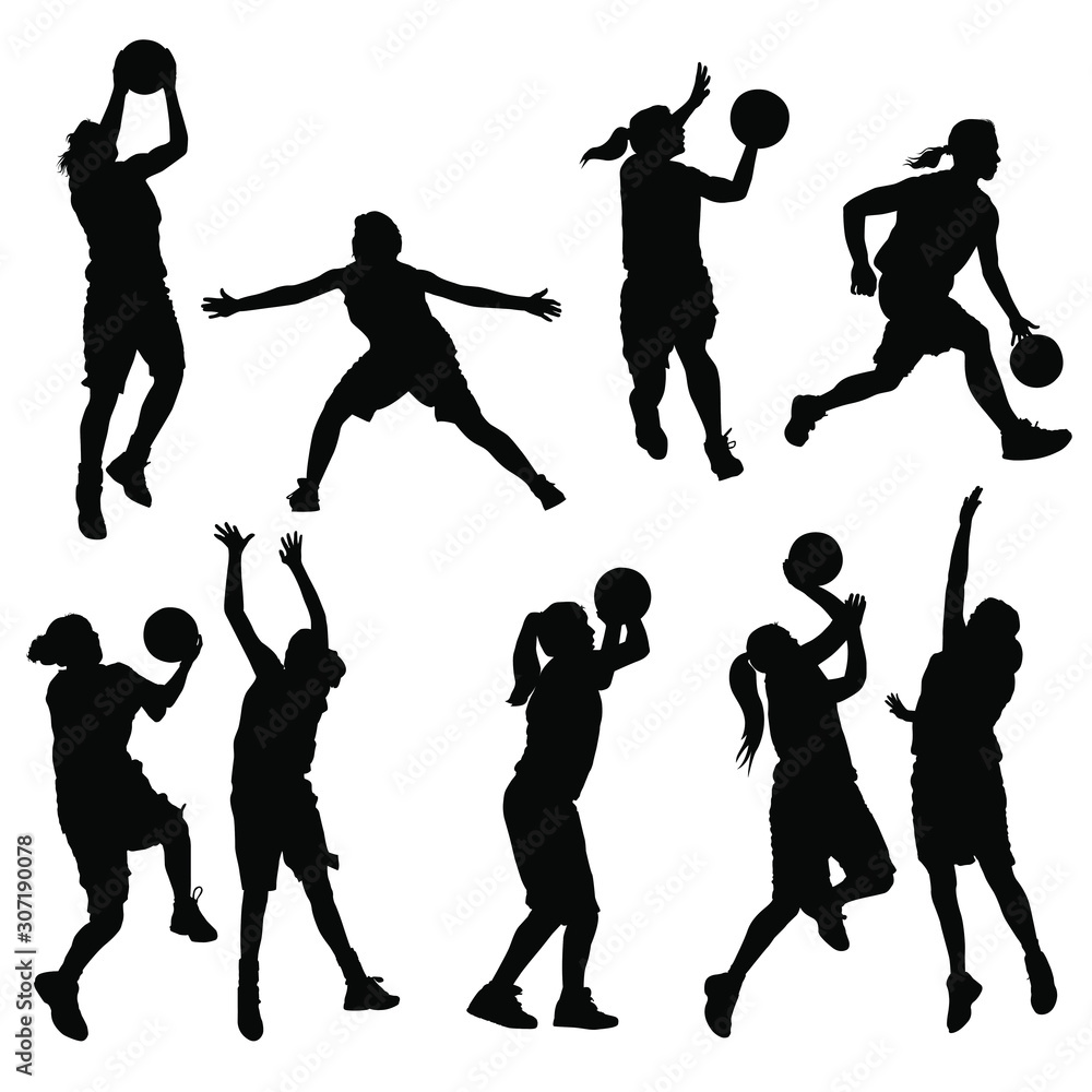 Vector silhouettes of girls highschool basketball players. Stock Vector ...