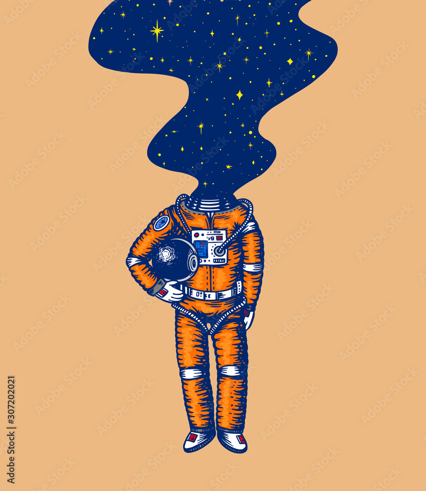 Soaring Spaceman. Space and galaxy in the head. Astronaut in the solar ...