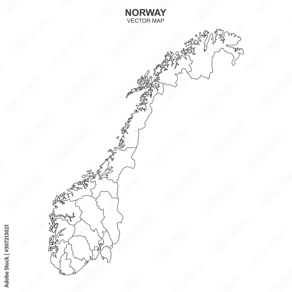 political map of Norway isolated on white background Stock Vector ...