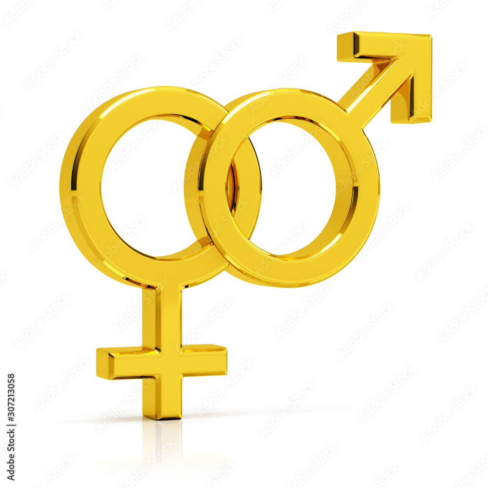 Heterosexual symbol 3d render. Golden heterosexual symbol isolated on ...