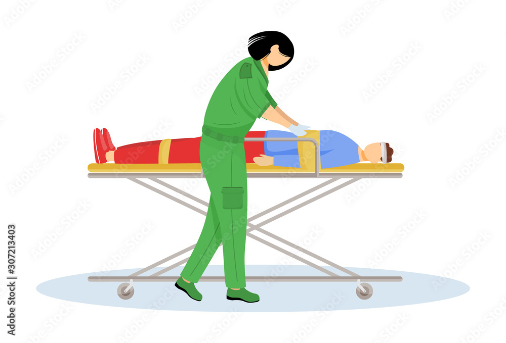 Paramedic giving first aid flat vector illustration. Urgent care ...