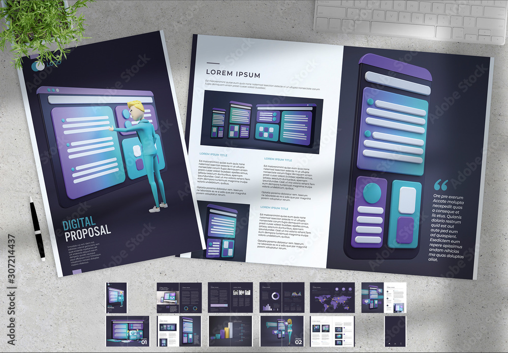 Marketing Report with Digital Illustrations Stock Template | Adobe Stock