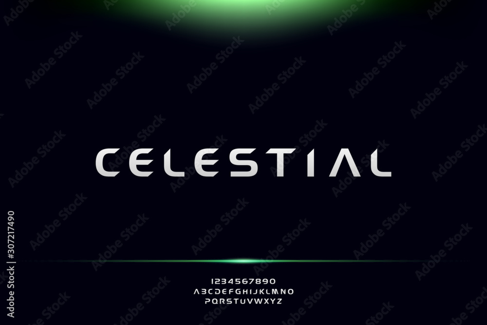 Celestial, Abstract technology science alphabet font. digital space ...