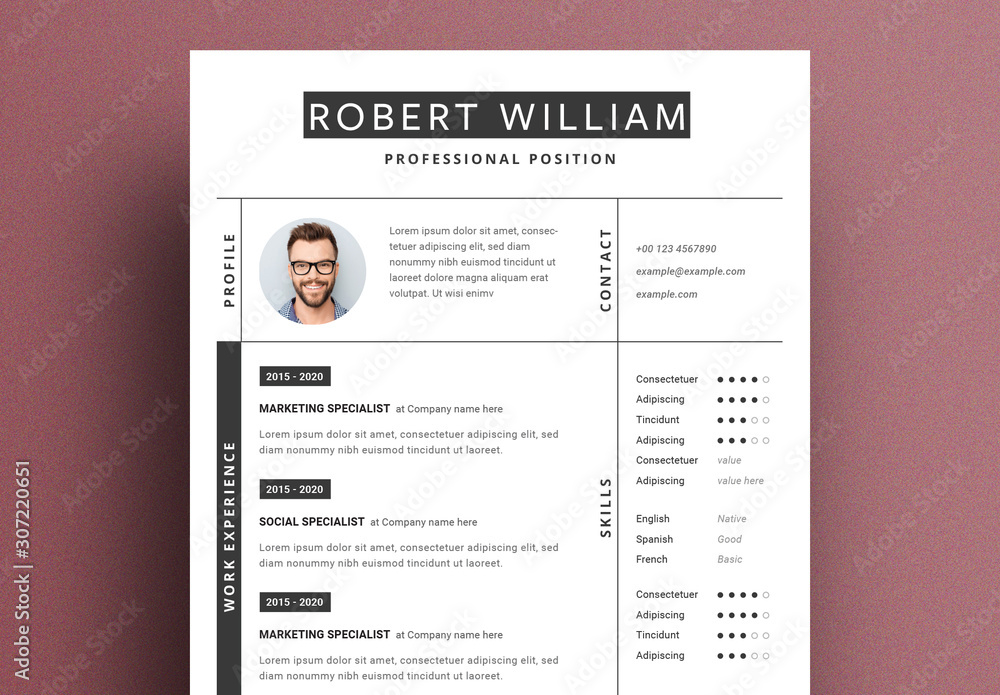 Resume Layout with Multiple Sections Stock Template | Adobe Stock