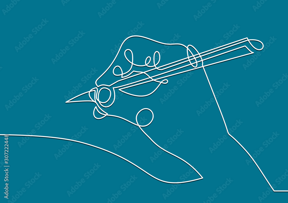 line drawing of hand holding a pen- continuous line drawing Stock ...