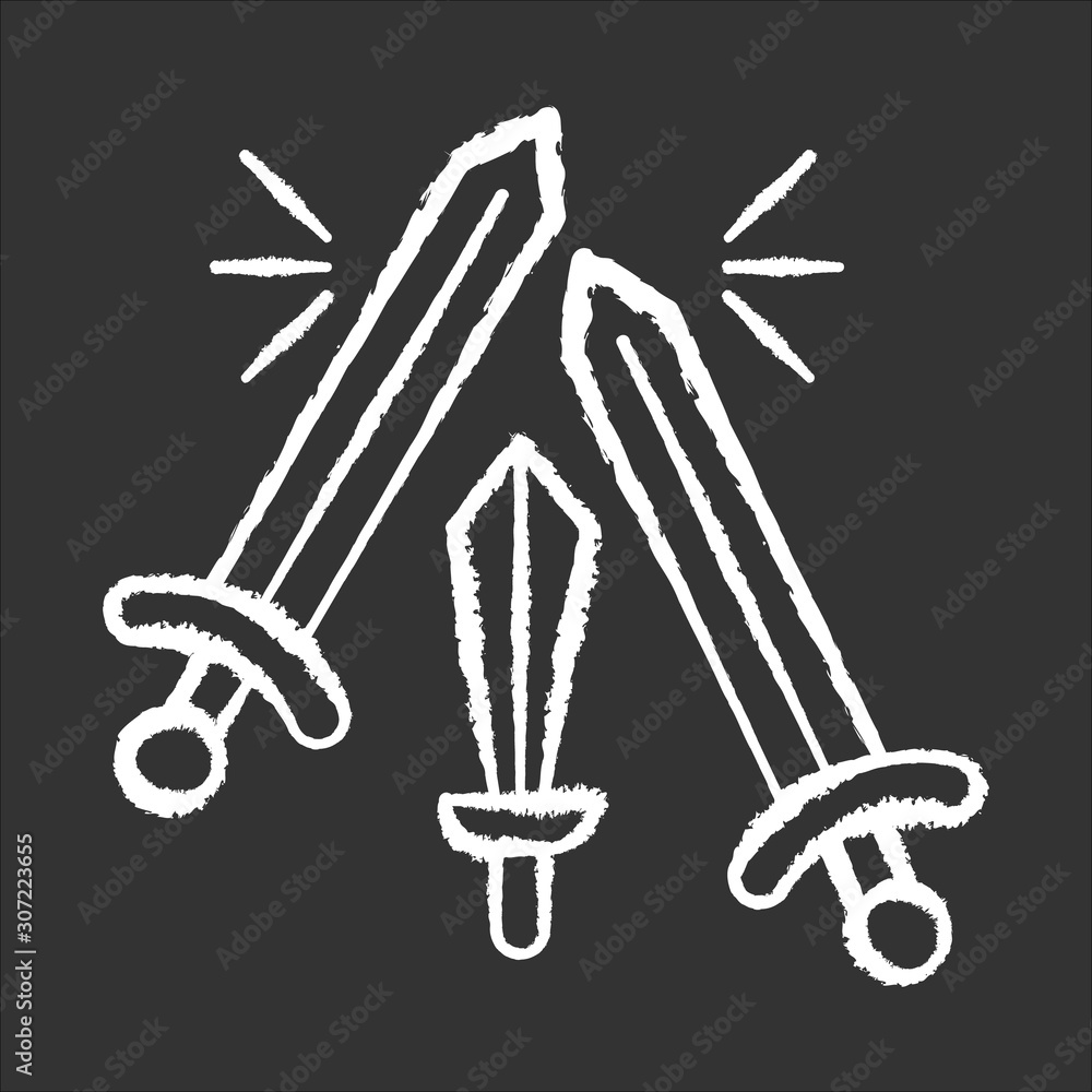 Sword fighting chalk icon. Weapon clashing. Battling and war. Ancient ...