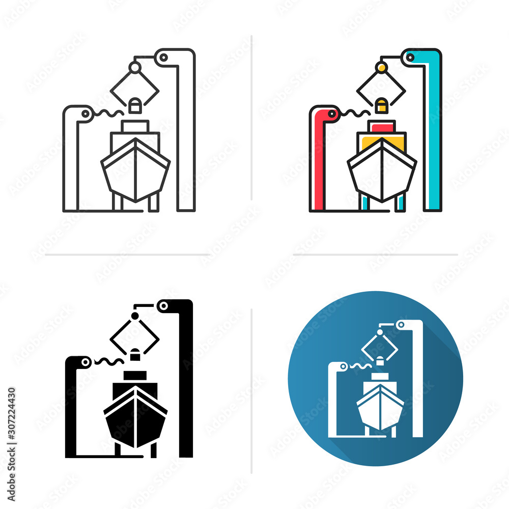 Shipbuilding industry icon. Boat mechanical maintenance. Ship fixing ...