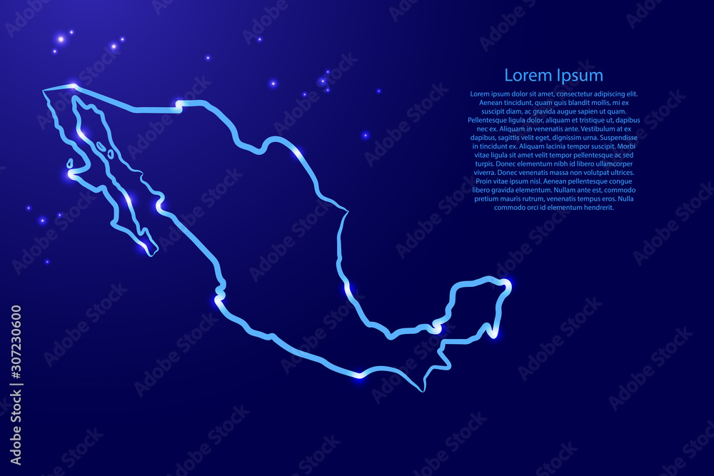 Mexico map from the contour blue brush lines different thickness and ...