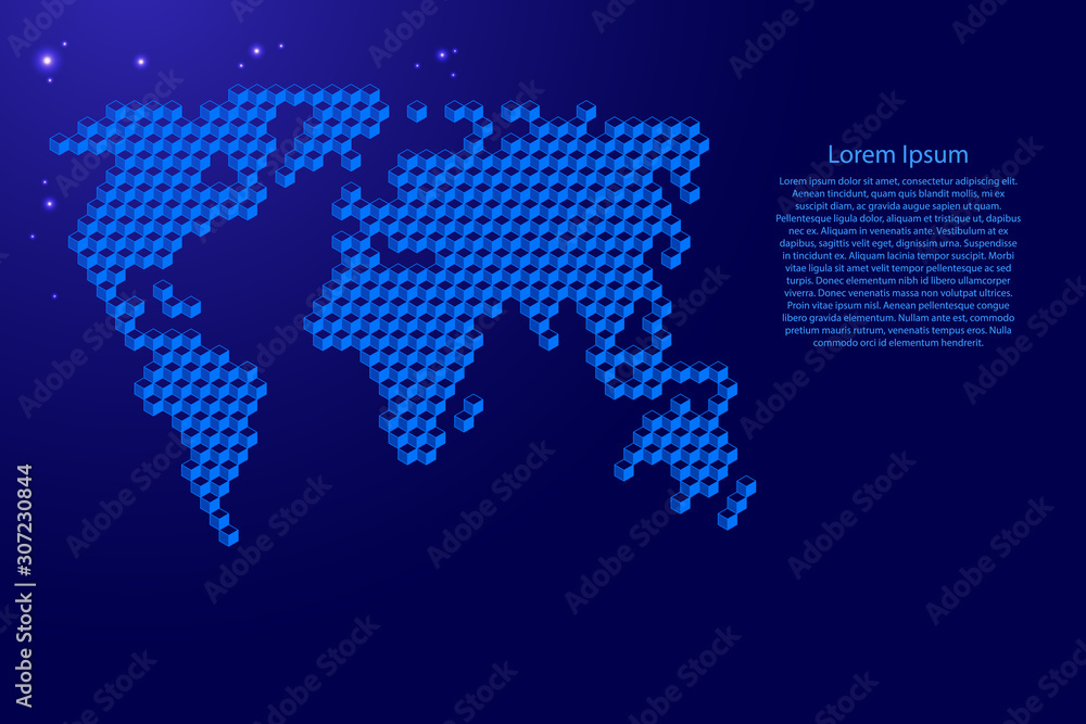 World map from 3D blue cubes isometric abstract concept, square pattern ...