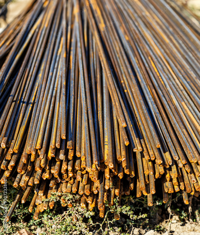 Industrial background. Rebar texture. Rusty rebar for concrete pouring ...