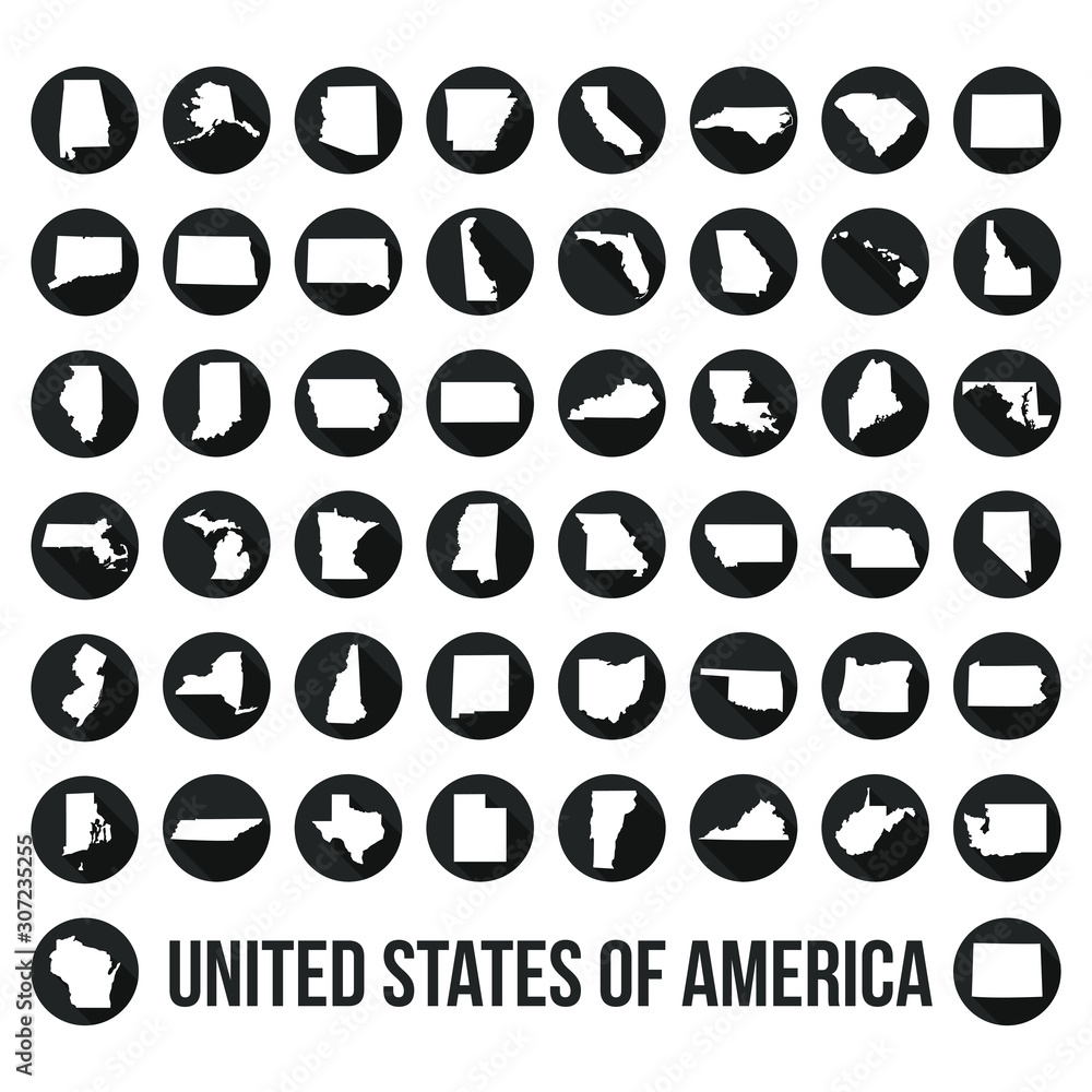 United States of America 50 States USA Symbol Icon Round Flat Vector ...