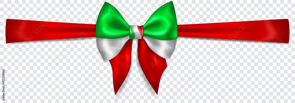 Beautiful bow in colors of Italy flag with horizontal ribbon with ...