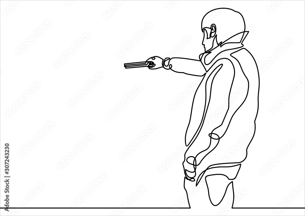 killer pointing a gun- continuous line drawing Stock Vector | Adobe Stock