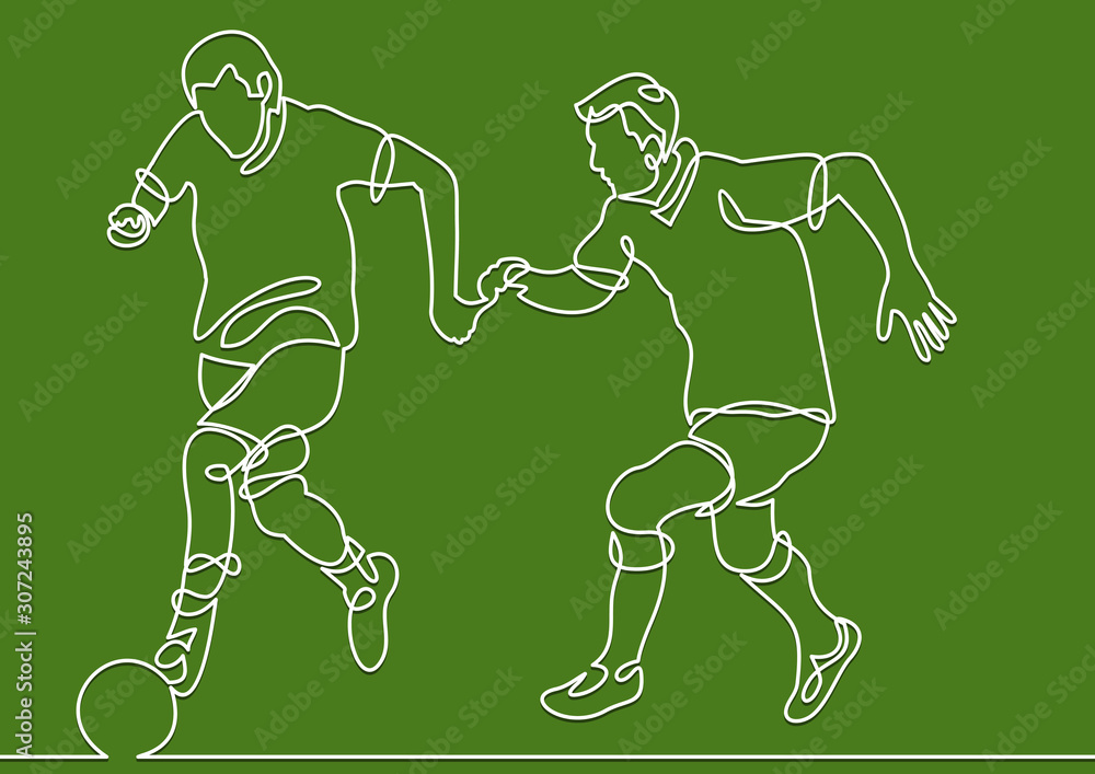 Continuous Line Drawing or One Line Drawing of two Soccer Players ...