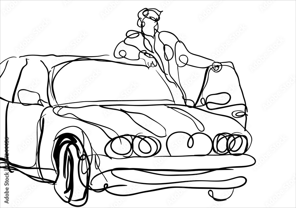 hand drawing of a young man near a luxury car Stock Vector | Adobe Stock